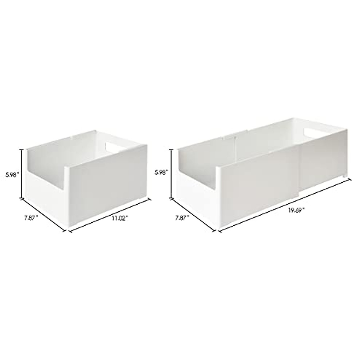 WELLHONG Long 19.69 inch Kitchen Adjustable Organizer and Storage bins, Front Dip Opening Organization with Handle for Cabinet, Shelf, Closet, Cupboard - 1Pack - Pure White