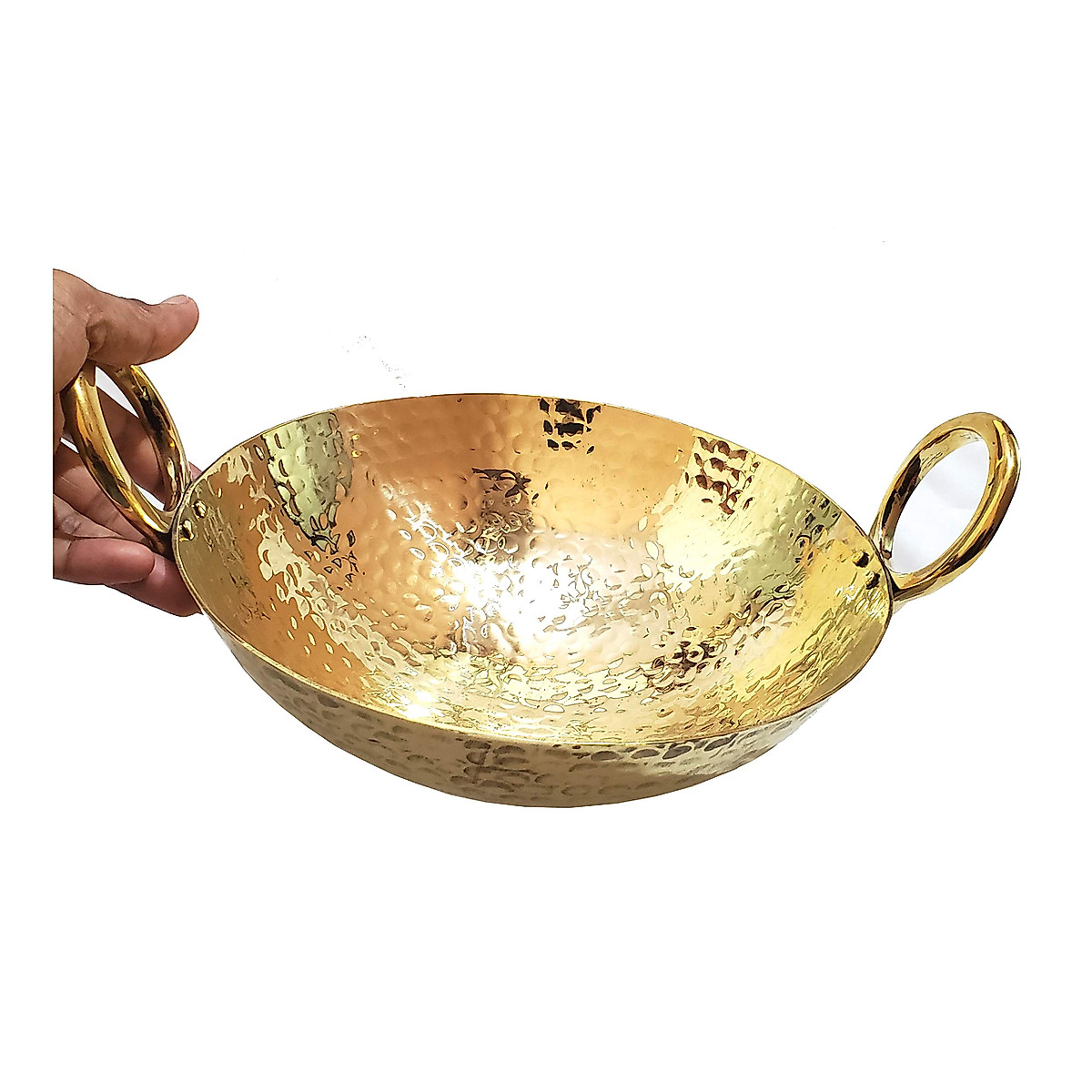 Pure Source India Heavy Duty Brass Kadhai, for Cooking Serving,(Brass Kadai 10 x 3.5 Inch)