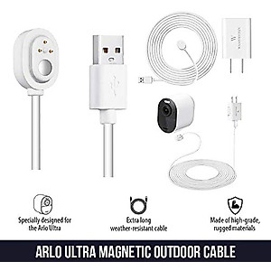 16ft/4.8m Weatherproof Outdoor Charging Cable with Quick Charge Adapter Compatible with Arlo Ultra/Ultra 2/Pro 3/Pro 4 (2 Pack, White) (NOT Compatible with Arlo Essential Spotlight)