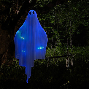 JOYIN Halloween Hanging Light up Ghost with Spooky Blue LED Light, 47” White Hanging Ghosts, Best Halloween Hanging Decoration for Front Yard Patio Lawn Garden Party Decor Indoor Outdoor