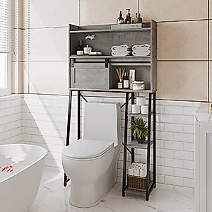 Furniouse Over The Toilet Storage Cabinet with Toilet Paper Holder Stand, Mass-Storage Over Toilet Bathroom Organizer with Sliding Barn Door, Space-Saving Toilet Rack, for Bathroom, Restroom, Laundry