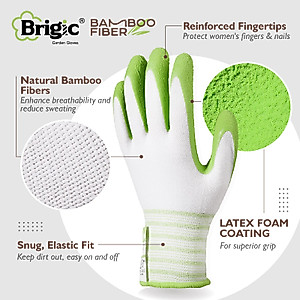 Brigic Bamboo Gardening Gloves 2 pair, Breathable Rubber Coated, Outdoor Work Garden Gloves For Women, Green & Purple (Medium)