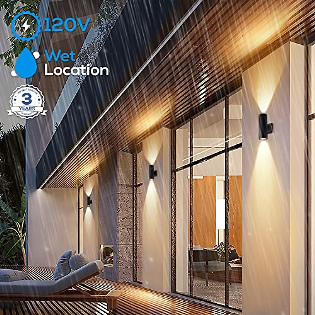 LEONLITE Modern Outdoor Cylinder Wall Lights, Porch Light in 2 Lights, Up Down Lights Outdoor, Matte Black Waterproof Wall Sconce, Aluminum, E26 Base, Exterior Light Fixture Wall Mount, ETL, Pack of 2