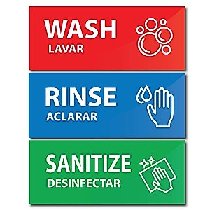 Wash Rinse Sanitize Sink Labels Self Adhesive Sign For 3 Compartment Sink