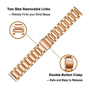 Yeejok Venu 2S Watch Bands, Vivoactive 4S 40mm Bands, 18mm Metal Band + Replacement Quick Released Genuine Leather Strap Compatible for Garmin Vivoactive 3S 39mm Smart Watch Women, Rose Gold+Brown