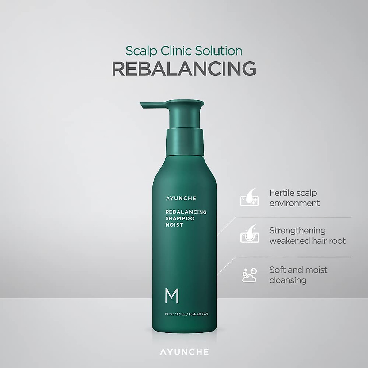 AYUNCHE Rebalancing Shampoo Moist 11.8oz [For Dry Scalp] | Soft & Moisturizing Cleansing Shampoo | Strengthen and Protect Weakened Hair Roots | Korean Salon Brand