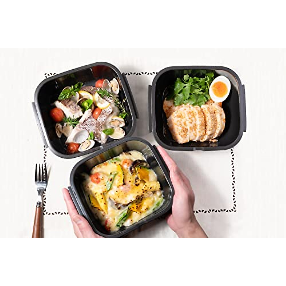 GOURLAB+ Microwave Cookware 6 in 1 Anyday Cookware Freezer & Oven Safe, Vegetable, Rice, Ramen Microwave Steamer BPA Free (Black) - Made in Japan…