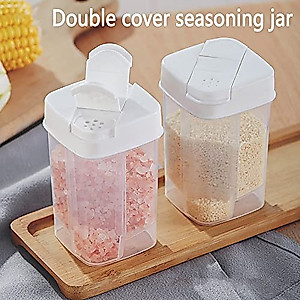 2PCS Plastic Salt and Pepper Shaker Set, 2 in 1 Seasoning Jars, Clear Salt and Pepper Containers with Lid, Spice Jar, Spice Dispenser To Go Set for Travel Camping Picnic Outdoors Kitchen Lunch Boxes