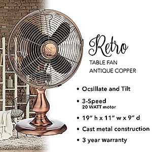 Dynamic Collections Retro Electric Desk Fan Air Circulator for Cooling Your Home, Office, Kitchen, Table, Bedroom - Oscillating Cool Classic Vintage Design (Copper)