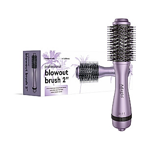 Adagio California Blowout Brush: 2-in-1 Hot Air Brush Styler and Dryer - Negative Ion Round Brush - Hair Dryer Brush with Straightener Function - Hair Styling Tools for Women… (2-inch, Lavender)