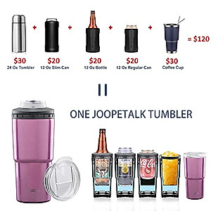 5 In 1 Freezable Can Cooler, Insulated Stainless Steel 24 oz Tumbler with Freezable Drink Can Cooler for all 12 oz Slim Can,Regular Can,Beer Bottle & All Drinks（Pink）
