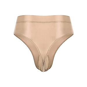 Vxuxlje Men's 30D Oil Glossy Spandex Panties Shiny Silky Penis Sleeve High Waist Tights Underwear Coffee A X-Large