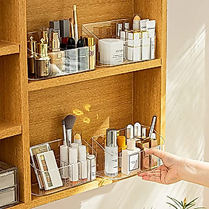 SUNFICON Makeup Tray Holder Organizer Cosmetic Display Case Tabletop Desktop Vanity Countertop Bathroom Wall Cabinet Medicine Storage Box 9 Dividers 2 Removable for Womens Ladies Girls Crystal Clear