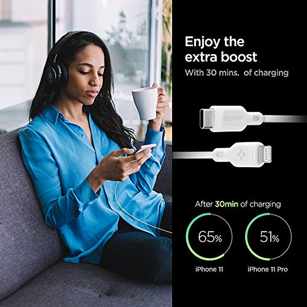 Spigen DuraSync USB C to Lightning Cable [3ft MFi Certified] [Supports Power Delivery] Works with iPhone XR, XS, XS Max, X, 8, 8 Plus and iPad with Lightning Charger Port (White)