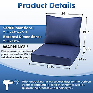 HERMOCE Outdoor Deep Seating Cushion Set, 24" x 24", Waterproof & Fade Resistant Patio Furniture Cushions with Handle, Deep Seat and Back Cushion for Chair and Sofa (3, Blue)