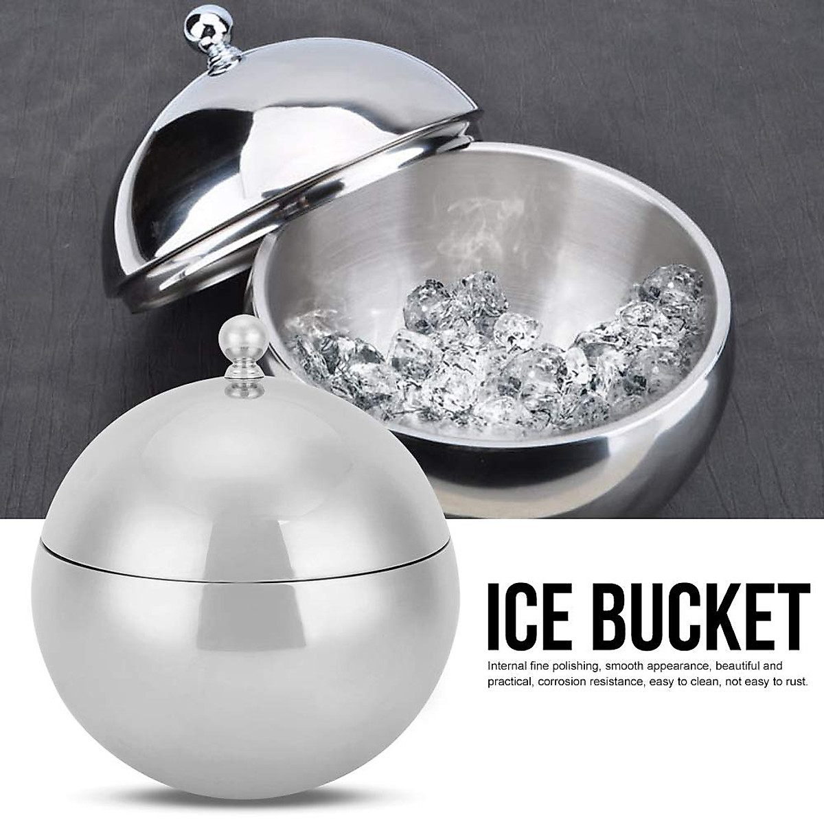 Insulated Ice Bucket, Stainless Steel Double Wall Insulation Ice Trays Container Wine Champagne Barrel with Cover for Wedding Parties