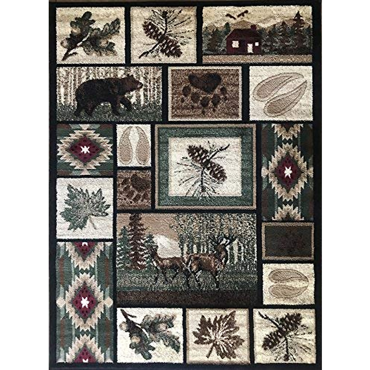 Carpet King Cabin Style Area Rug Rustic Western Country Bear Elk Deer Bear Wildlife Lodge Native Design 386 (5 Feet 2 Inch X 7 Feet 3 Inch)