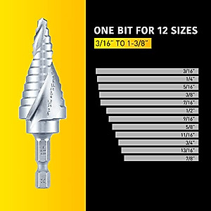 Anfrere M35 Cobalt Quick Change Step Bit for Stainless Steel Sheet, 3/16"-7/8" Titanium Cone Drill Bits for Steel Metal Sheet Hole Drilling Cutting, Multiple Hole Sprial Unibit, Stepped Up Bits