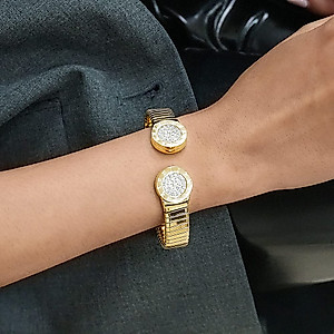 WISTIC Gold Roman Numerals Cuff Bracelets for Women Wide Soft Elastic Stainless Steel Bangle for Men and Unisex adults Gift Fashion Jewelry