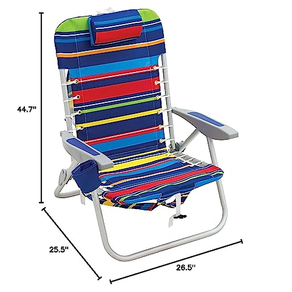 Rio Beach 4-Position Backpack Lace-Up Suspension Folding Beach Chair,Aluminum, Multi Stripe