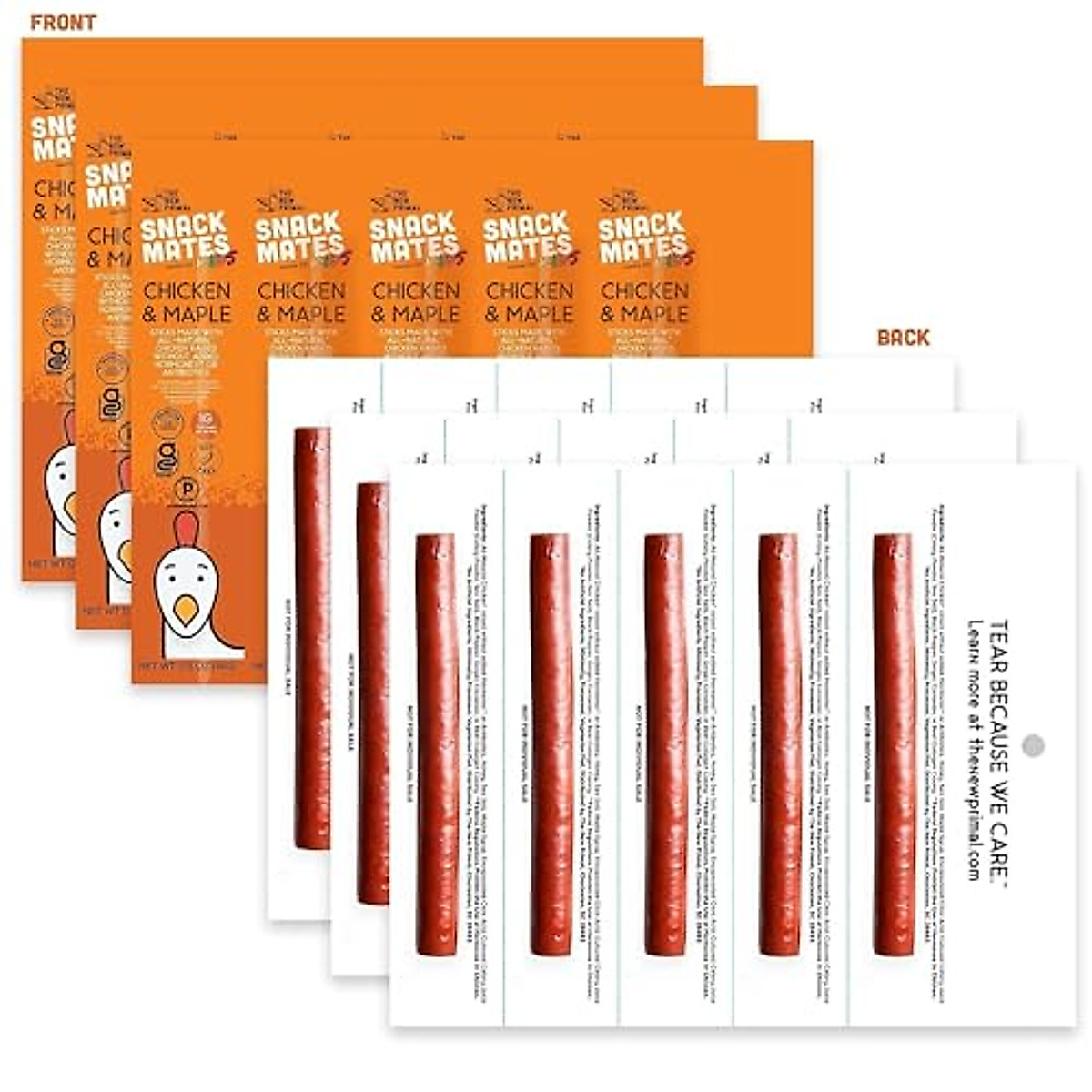 The New Primal Snack Mates Chicken & Maple Sticks, Gluten Free Healthy Snacks for Kids, Low Sugar High Protein Kids Snack for School, Mini Paleo Jerky Meat Stick, 7g Protein, 50 Calories, 15 Pack