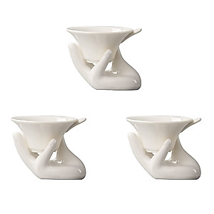 GFLPO 3pcs White Ceramic Easter Egg Cups, Creative Hand Shaped Display Stand, Ideal for Hard Boiled Eggs, Suitable for Restaurants, Kitchens, Home Decorations