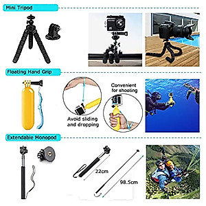 Action Cameras Accessory Kit, Bonvvie 50-in-1 Sports Camera Accessory Kit Compatible with Hero 13/12/11/10/9/8/7 Black, Max/Fusion, Insta360 Osmo Action SJCAM SJ6000 SJ5000 Campark REMALI