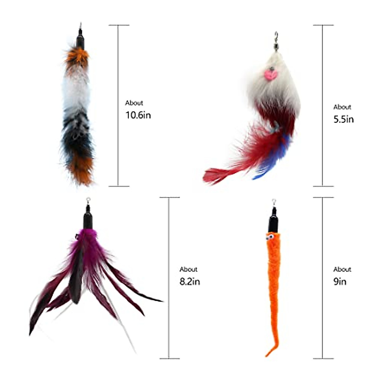 Vovamo 7Pcs Cat Feather Toys Replacement Cat Toy Wand Refills，Cat Wand Soft Furry for Interactive Cat and Kitten，Teaser Refills with Bell for Indoor Cats Kitten