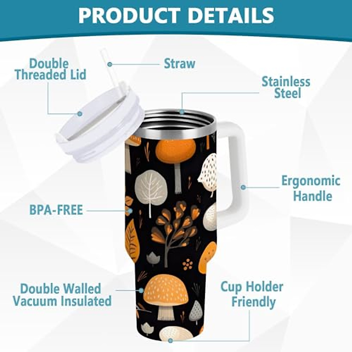 RPLIFE Fox Tumbler, Stainless Steel Cup, Coffee Cups with Lids Reusable
