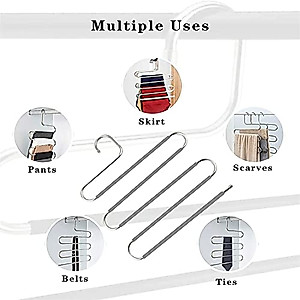 5 Pack S-Shape Stainless Steel Trousers Pants Hangers 5 Layers Closet Hanger Space Save Storage Organizer for Scarf Tie Clothes Towel Hanging