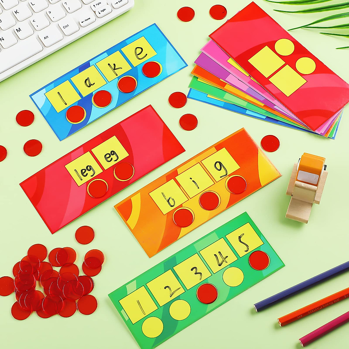 200 Pcs Set of Sound Box Mats and Chips Include 152 Pcs Chips and 48 Pcs Dry Erase Mats Phonemic Awareness Phonics Games Classroom Reading Games for Kindergarten Preschool Elementary Student Teacher
