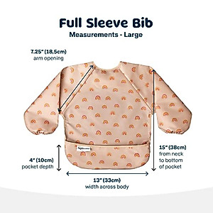 Tiny Twinkle Mess Proof Baby Bib, Cute Full Sleeve Bib Outfit, Waterproof Bibs for Toddlers, Machine Washable, Tug Proof Closure, Baby Smock for Eating, Long Sleeved (Boho Rainbow, Small 6-24 Months)