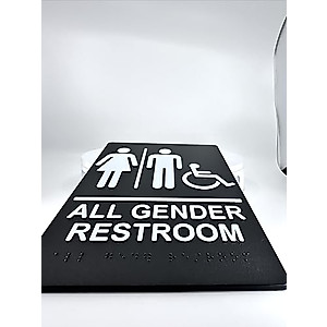 All Gender Restroom Sign Set, ADA Compliant Title 24 Set, Wall & Door Sign, Braille Grade II(Californian), Title 24,12" Diameter Round Door Sign & Tactile Wall Sign (Black)