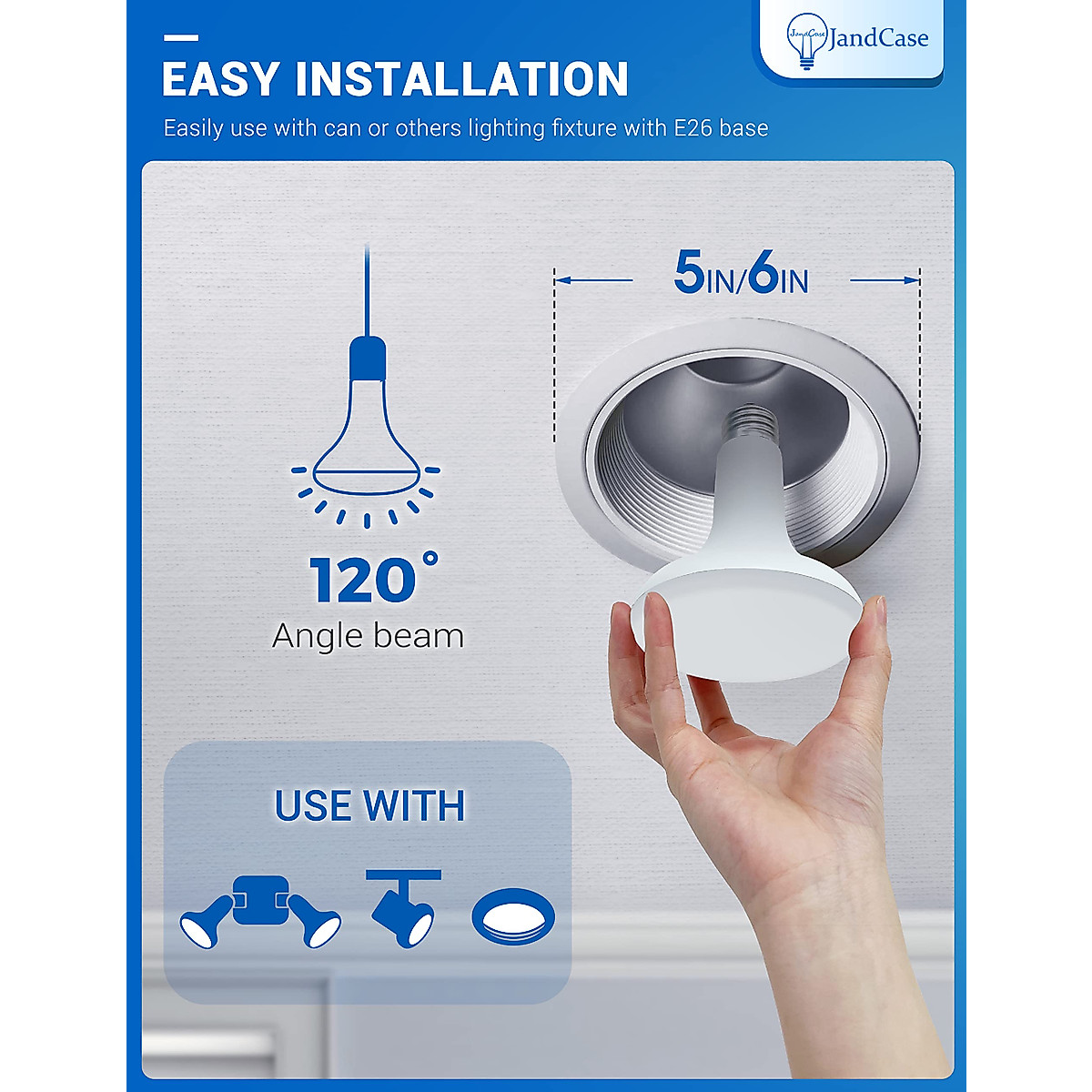 JandCase BR30 LED Flood Light Bulbs, Indoor Flood Light Bulbs, E26 Base, Dimmable, 11W(65W Equivalent), 5000K Daylight White, 850lm, UL & Energy Star Listed, 6 Pack