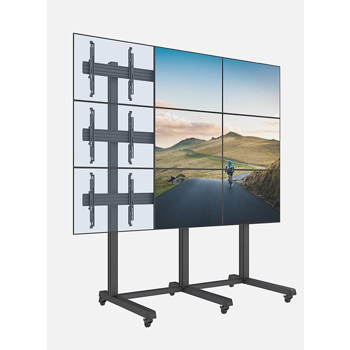 3x3 Video Wall Rolling Mount Cart Display with Micro Adjustment Arms Vesa Universal TV Television