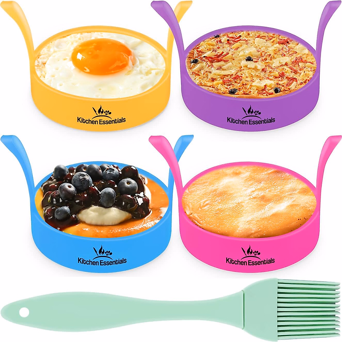 Silicone Egg Rings, Premium Nonstick Multicolored Cooking Ring Molds for Eggs, Pancakes, Mcmuffin Breakfast Sandwiches, English Muffins, Crumpets, and More (4-Pack)