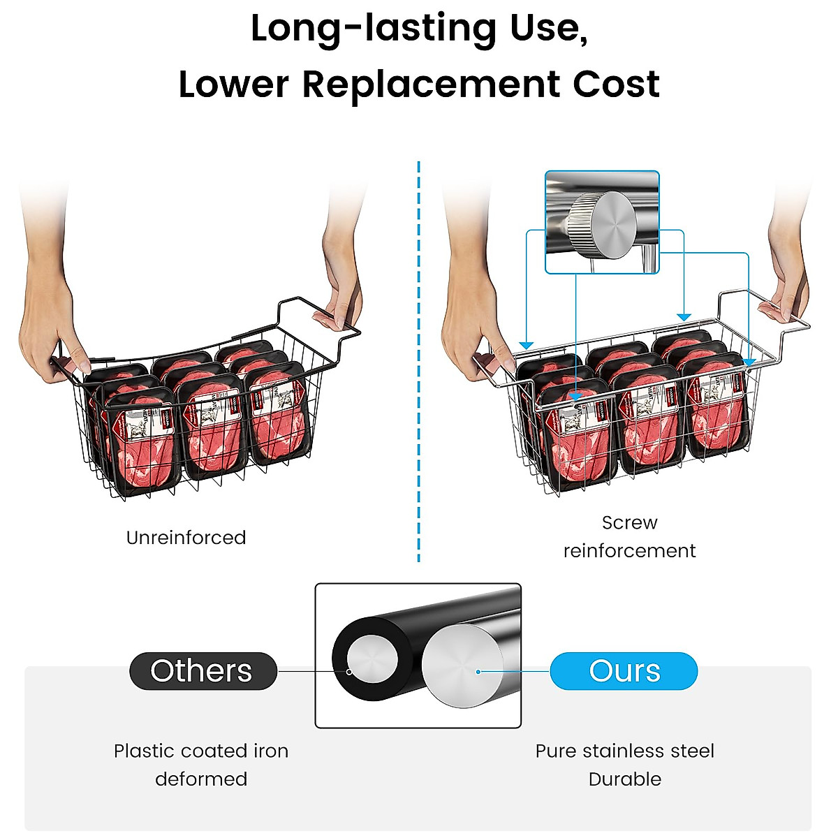 SUZLON Freezer Baskets for Chest Freezer, Adjustable Deep Freezer Organizer Bins, Expandable Freezer Organizer Bins, Stainless Steel Over the Sink Dish Drying Rack for Kitchen