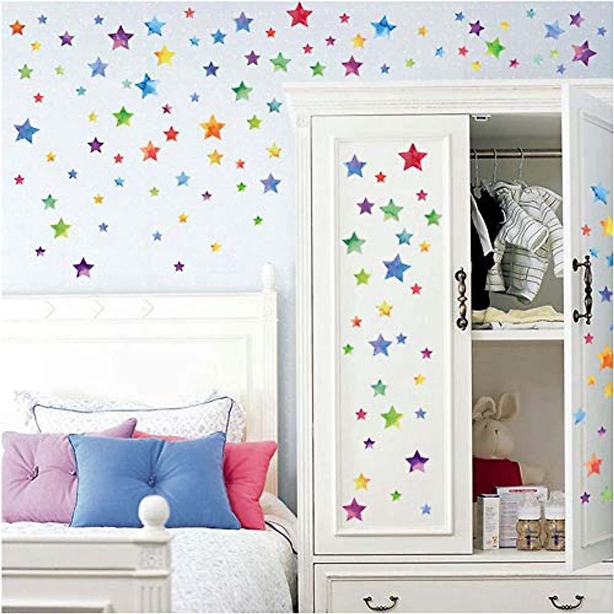 QISHENG Wall Stickers for Bedroom Living Room, Starts Wall Decals for Kids Boys and Girls Multicolor Easy to Peel&Stick Removable Safe for Wall(67 Decals)