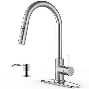 Kitchen Faucet with Soap Dispenser, APPASO Kitchen Faucet with Pull Down Sprayer, Brushed Nickel Kitchen Sink Faucets with Sprayer, Modern Kitchen Faucet for RV Bar Sink, Durable Stainless Steel