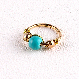 Zeshimb Turquoise Nose Rings Hoop Surgical Steel Septum Nostril Hoop Gold Turquoise Captive Bead Nose Ring Helix Cartilage Nose Ring Earrings Body Piercing Jewelry