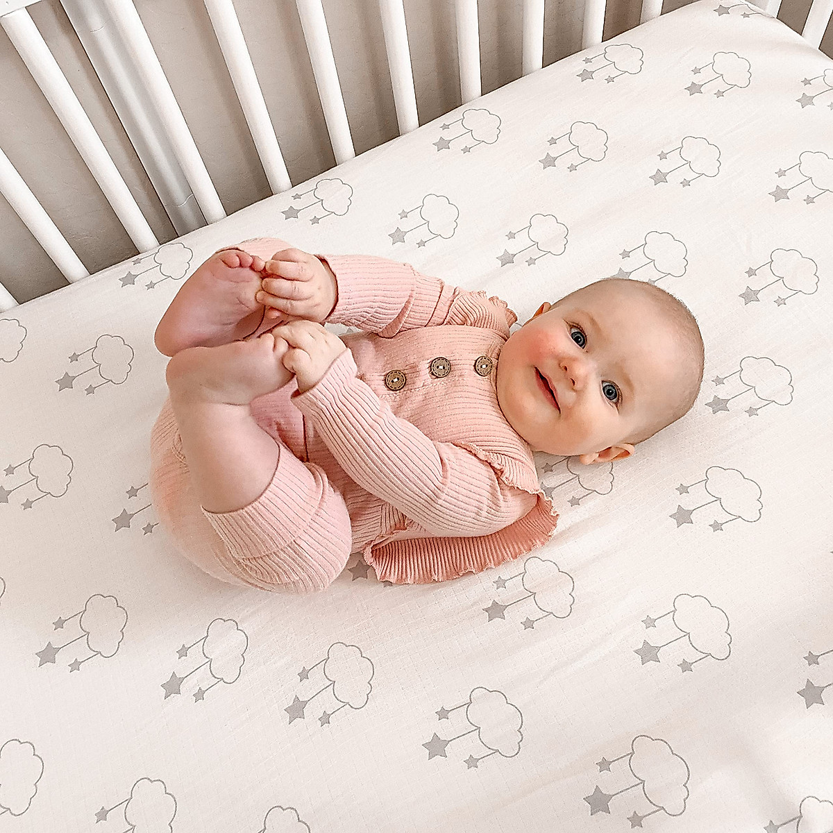 Newton Baby Mini Crib Fitted Sheets (2-Pack) | Organic Muslin Cotton, Breathable & Soft Baby Sheets, Washable Baby Mattress Sheets, Fits Any Mini Sized Crib 24" x 38", Wishing on a Star Print + White