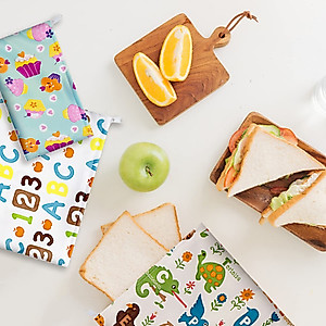 9 Pcs Reusable Sandwich Bags,Washable Cartoon Snack Bags with Zipper 3 Sizes Lunch Baggies Food Storage Cute Snack Pouch for Kids（Multi 2）