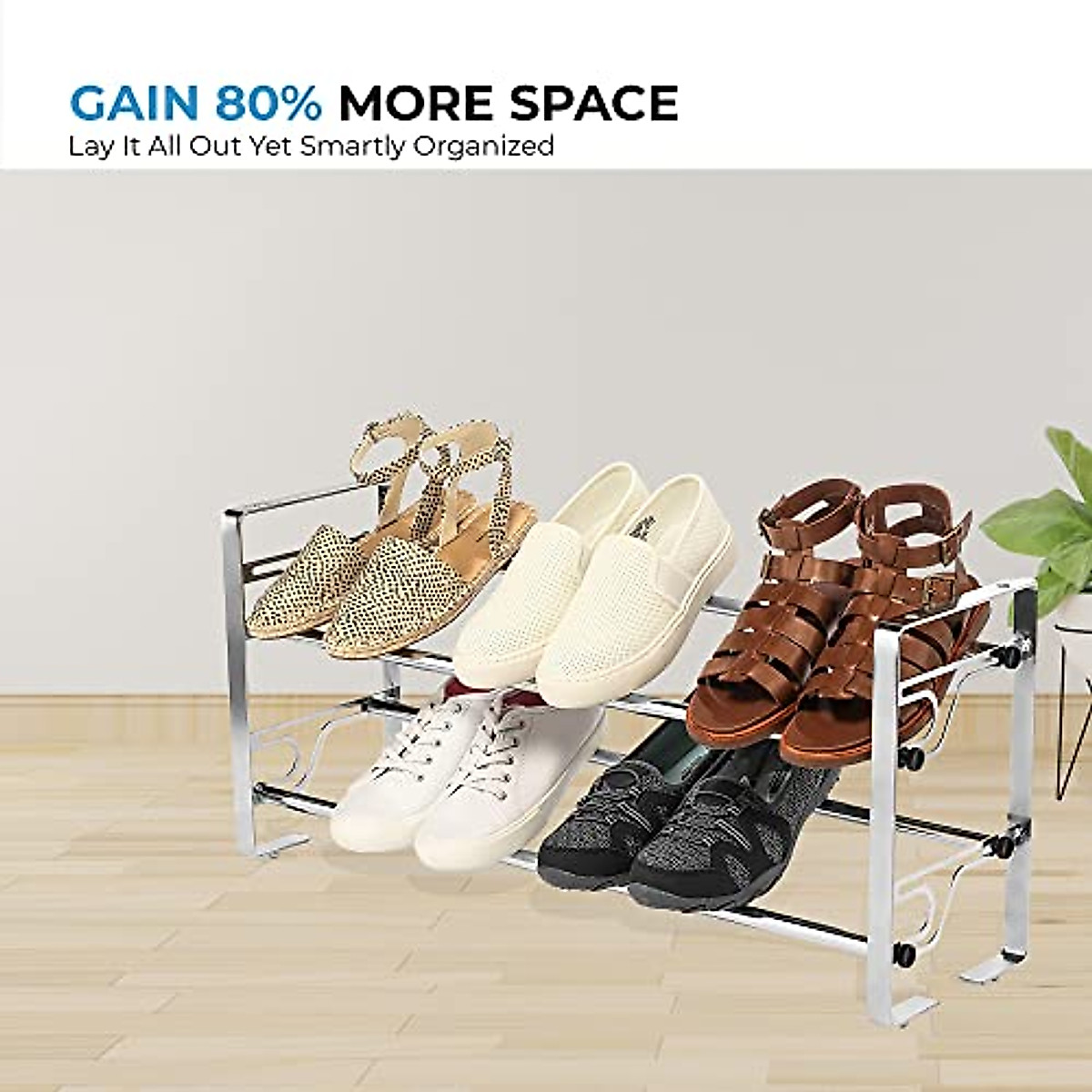 USTECH 2 Tier Adjustable Shoe Rack Storage Organizer | Portable, Large, Free Standing Closet Shelf for Bedroom and Entryway | Metal Shoe Shelf for Kids and Adults | 8 Pairs of Shoes