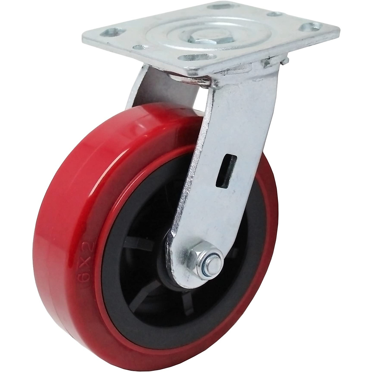 ICONCASTERWHEELS 6" x 2" Replacement Heavy Duty Industrial Casters, Top Plate 4" x 4.5", Red, Non-Marking Pro-Tech Polyurethane Wheel, Load Capacity 3600 lbs. per Set (4-Pack)