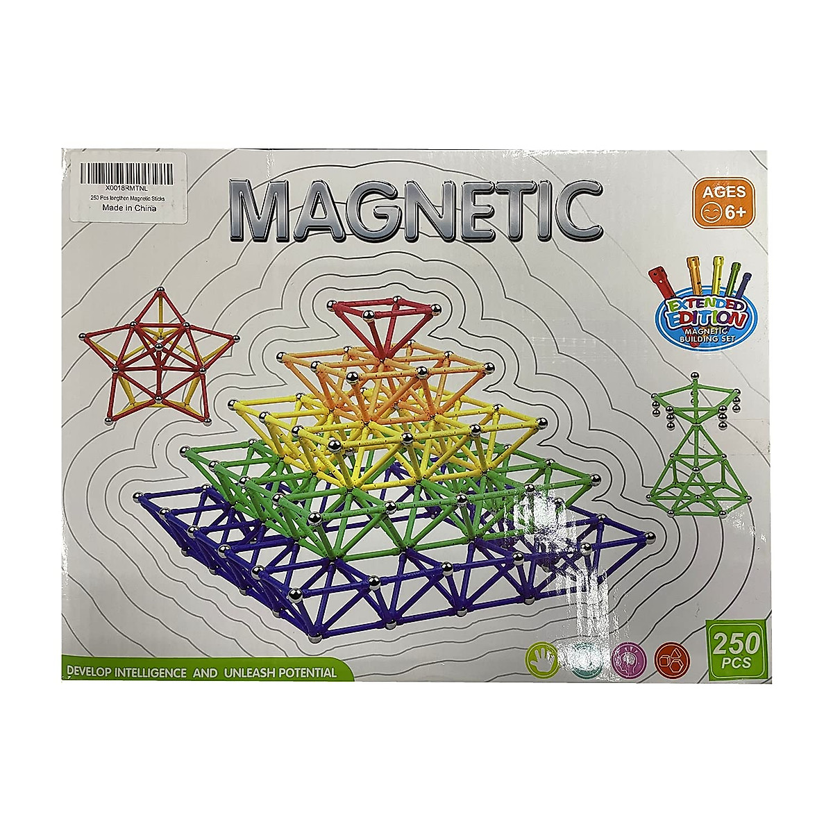 Edress Lengthen Magnetic Sticks Building Set Intelligence Toys (250 Pcs)