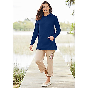 Woman Within Women's Plus Size Washed Thermal Hooded Sweatshirt - 22/24, Black