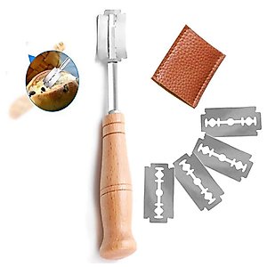 NT-ling Bread Cutter Slashing Tools,Bread Cutter Hand Crafted Bread Lame with 5 Blades and Leather Protective Cover for DIY Bread Dough Bakeware Kitchen