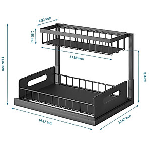 Under The Sink 2-Tier Sliding Organizer - Kitchen And Bathroom Cabinet Storage- Sturdy L-Shaped, Pull Out Shelf - Ideal for Kitchen, Bathroom, Cabinet, and Countertop - Black Metal