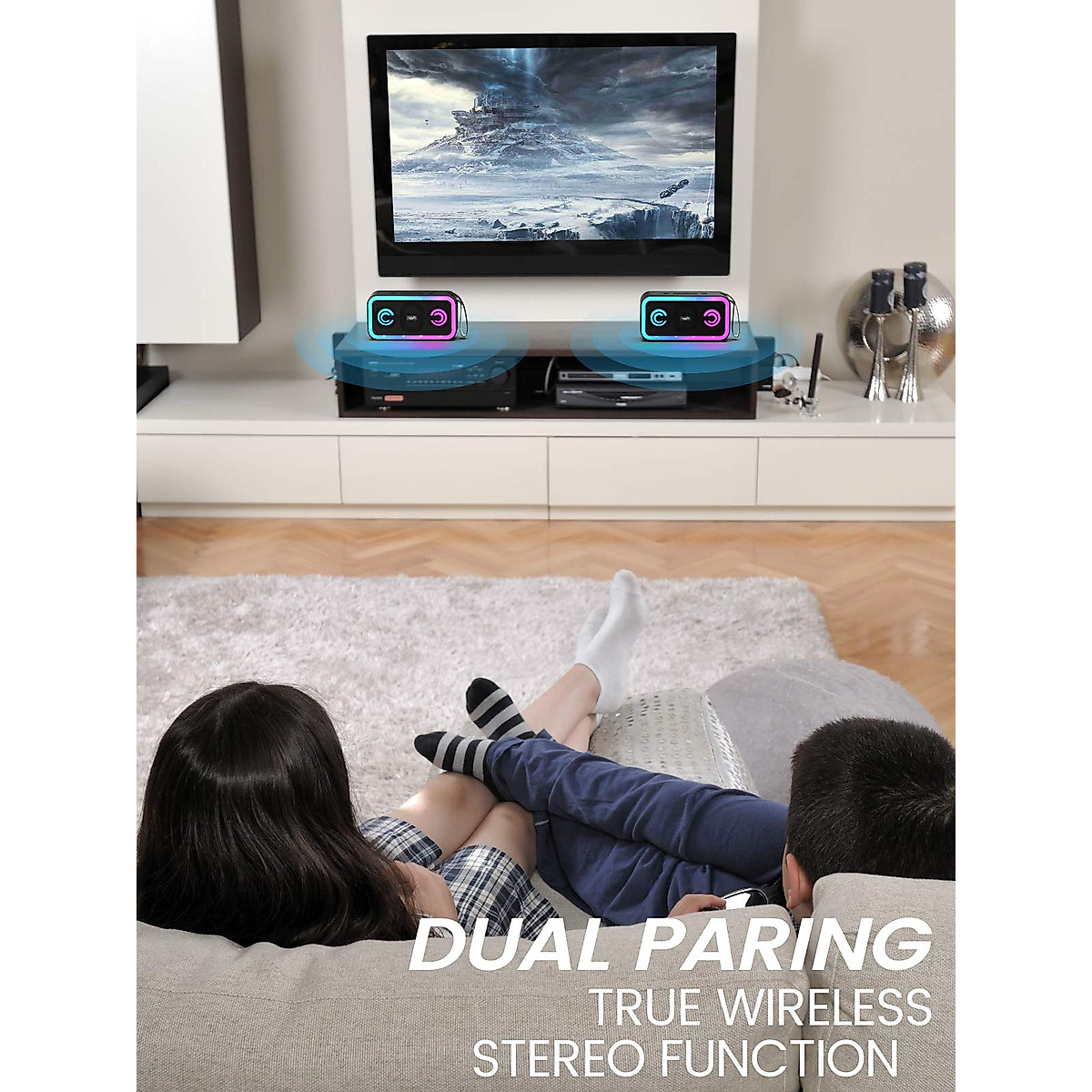 Torteco Bluetooth Speaker, F60, IPX7 Waterproof Bluetooth Speaker with Loud Stereo Sound,15 Hours Playtime,Gradient Light, Portable Speaker for Home,Outdoor,Travel and Party