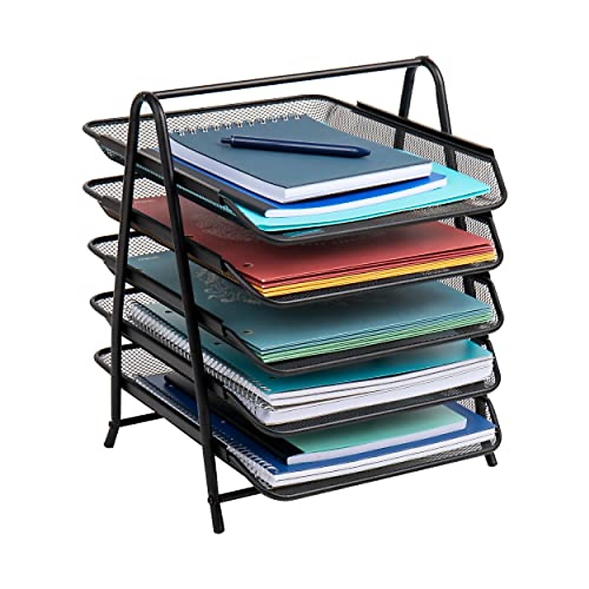 Mind Reader Desk Organizer with 5 Sliding Trays for Letters, Documents, Mail, Files, Paper, Black
